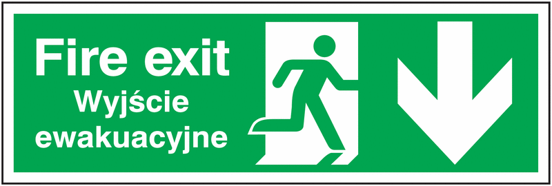 Fire Exit Running Man/Arrow Down Welsh/English Signs | Seton