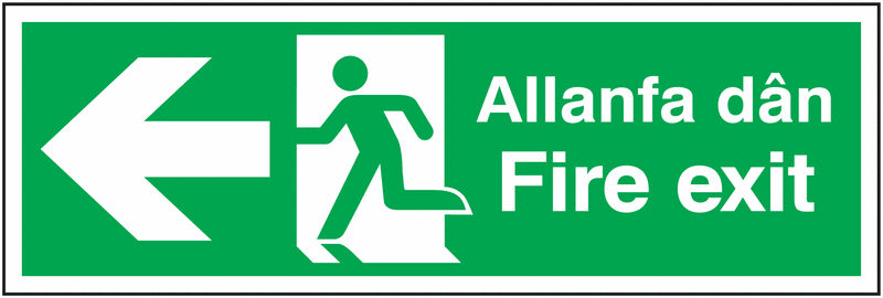 Fire Exit Running Man/Arrow Left Welsh/English Signs | Seton