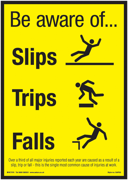 Be Aware of Slips, Trips & Falls Poster | Seton