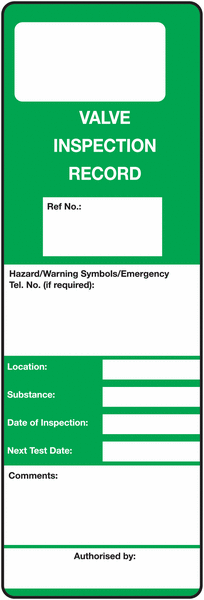 Maintenance Tags Valve Inspection Record | Seton