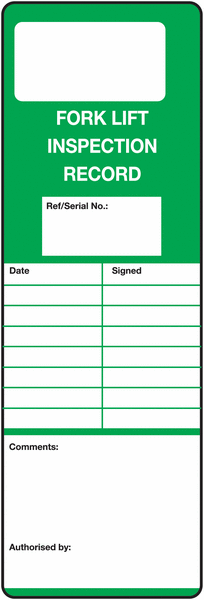 Safety Tag System Fork Lift Inspection Record | Seton