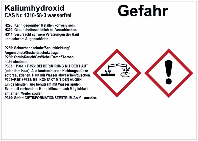 Kaliumhydroxid - Gefahrstoffetiketten zur internen Verwendung, GHS/CLP ...