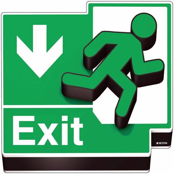 Fire Exit Running Man Down Arrow 3D Floor Sign | Seton