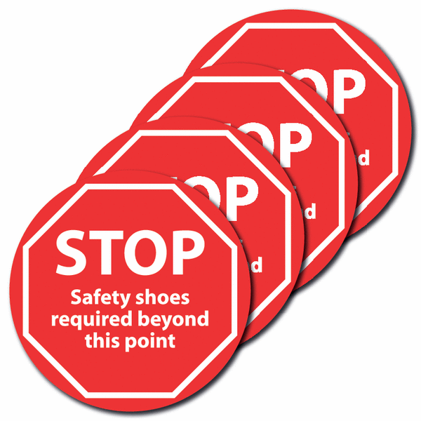 4-Pack STOP Safety Shoes Required Beyond This... Floor Signs | Seton