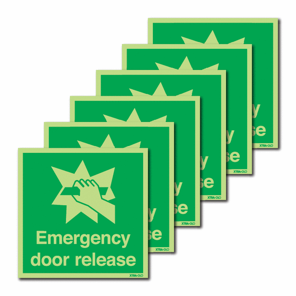 6-Pack Xtra-Glo Emergency Door Release Signs | Seton