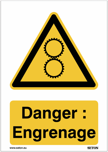 Panneaux Danger : Engrenage avec texte | Seton
