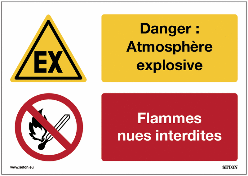 Panneau Atmosphère explosive et Flammes nues interdites | Seton