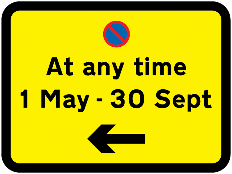 Traffic Signs - No Waiting At Any Time 1 May - 30 Sept | Seton