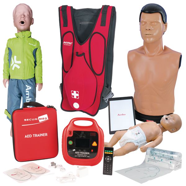 Pack mannequins Ambu avec défibrillateur de formation AED Securimed et veste de formation ...