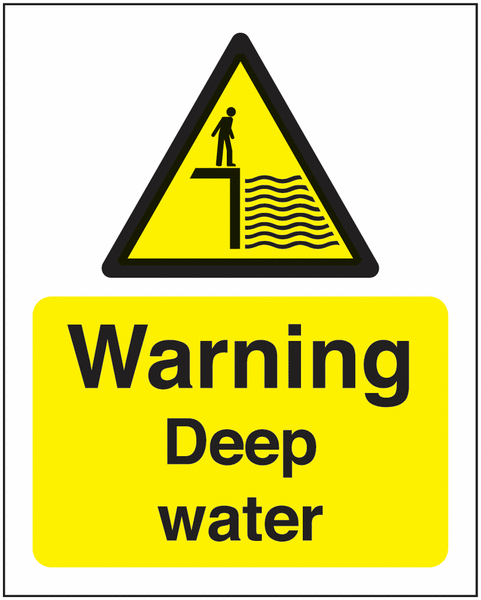 Warning Deep Water Safety Hazard Satin Sign - Single | Seton