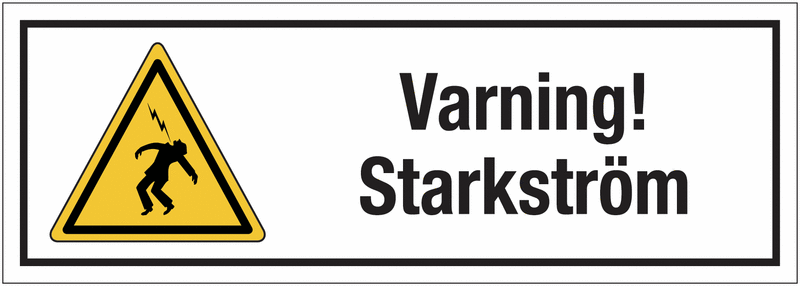 Varningsskylt med piktogram och text - Varning! Starkström | Seton