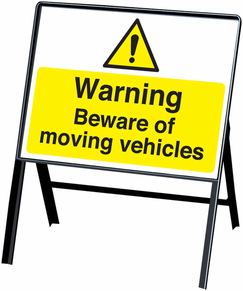 Warning Beware Of Moving Vehicles Stanchion Sign | Seton
