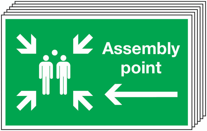 6-Pack Assembly Point (Group & Arrow Left Symbols) Signs | Seton