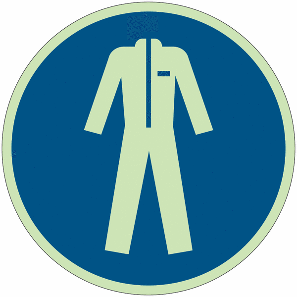 Efterlysande skylt med piktogram "Skyddskläder måste användas", M010 ...