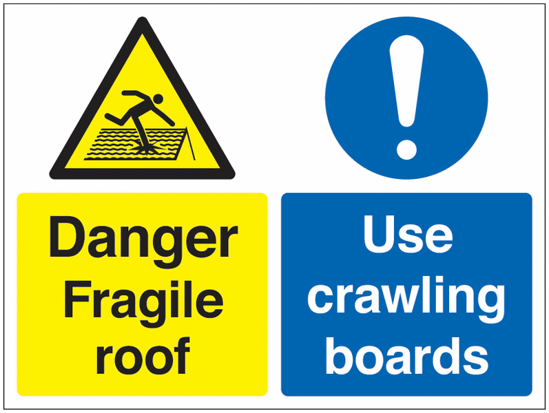 Danger Fragile Roof/Use Crawling Boards Signs | Seton
