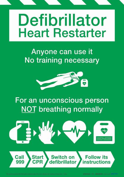 Defibrillator Heart Restarter Instruction Poster | Seton