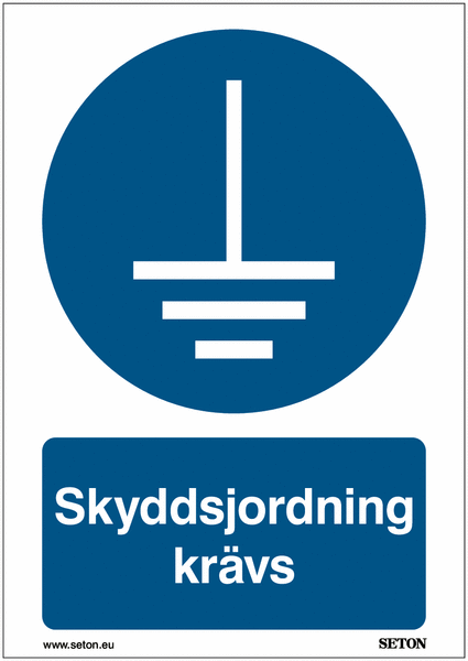Skylt med text A3, A4 eller A5 - Skyddsjordning krävs - ISO 7010, M005 ...