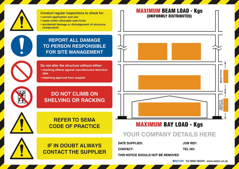 Weight Load Identification Notices - Pallet racking/shelving | Seton