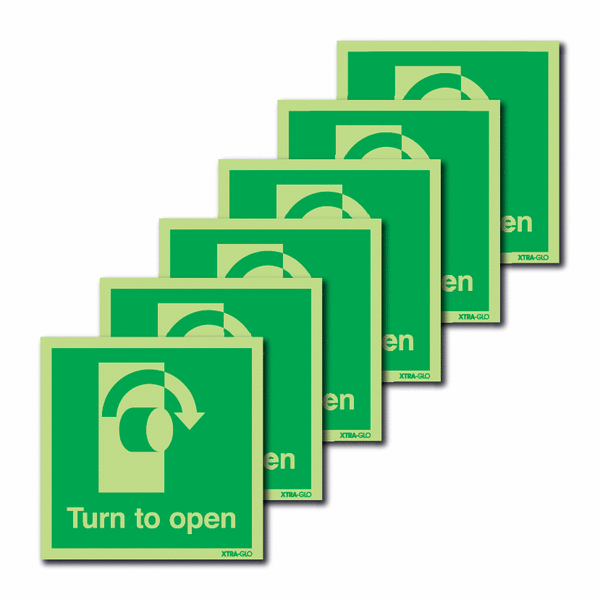 6-Pack Xtra-Glo Turn To Open Clockwise Signs | Seton