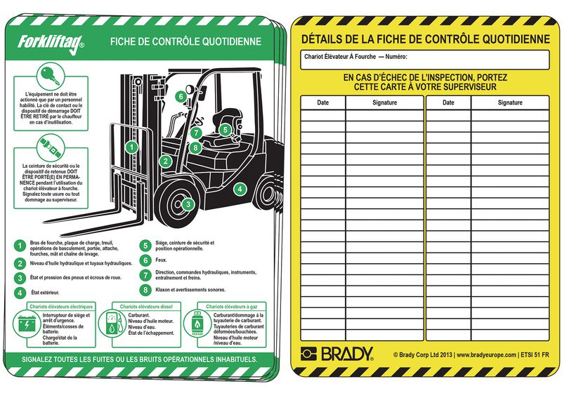 Kit d'inspection pour chariot élévateur à fourche | Seton
