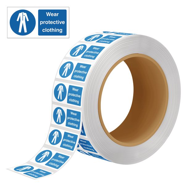 Wear Protective Clothing Vinyl Safety Labels On-a-Roll | Seton