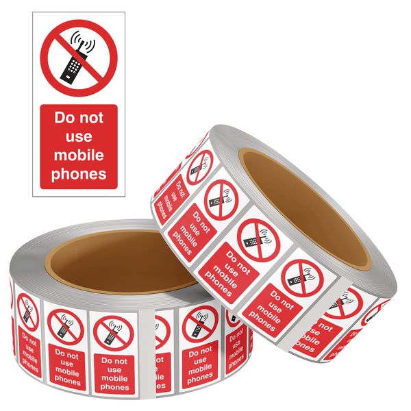 Do Not Use Mobile Phones Vinyl Safety Labels On-a-Roll | Seton