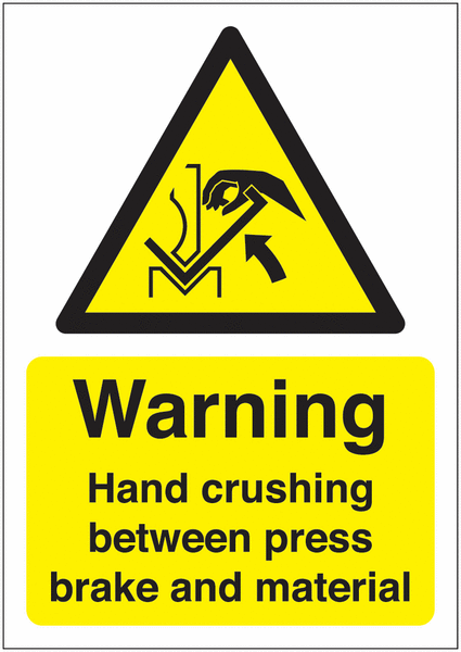 Warning Hand Crushing Between Press Brake And Material Sign | Seton