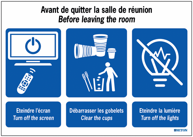 Panneau FR/EN - Avant de quitter la salle de réunion | Seton