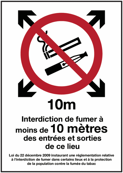 Panneau interdit de fumer et vapoter à moins de 10m | Seton