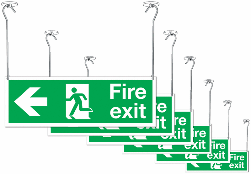 6-Pack Fire Exit Man/Left Arrow Double-Sided Hanging Signs | Seton
