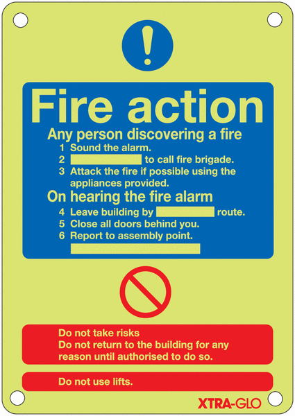 Xtra-Glo Premium Aluminium Fire Action (Standard) Signs | Seton
