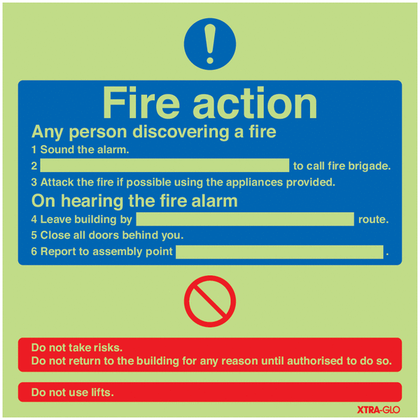 Xtra-Glo Photoluminescent Fire Action (Standard) Signs | Seton
