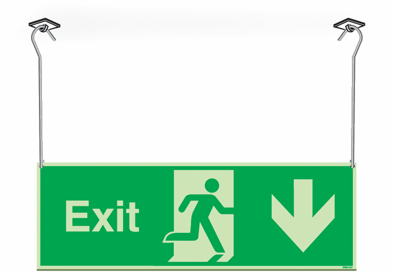 Xtra-Glo Double-sided Exit Man/Arrow Down Hanging Signs | Seton