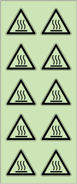 Fotoluminescente waarschuwingsstickers op vel ISO 7010 "Warm oppervlak ...