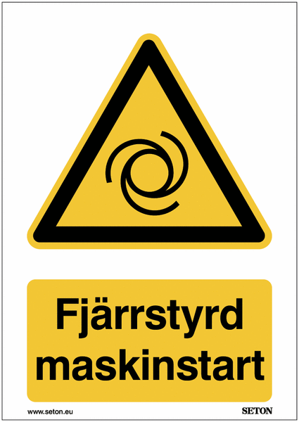 Skylt med text - Fjärrstyrd maskinstart - ISO 7010, W018 | Seton