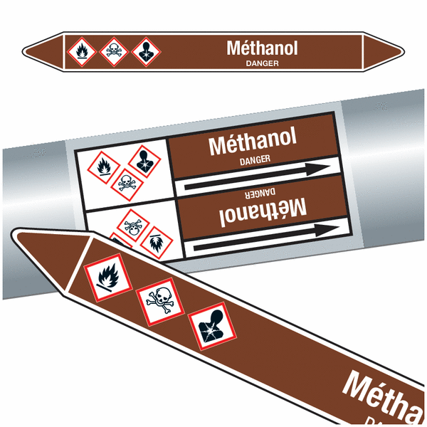 Etiquette d'identification de tuyauterie CLP - Méthanol | Seton