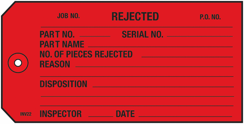 Inventory Tags - 1 Part Rejected | Seton