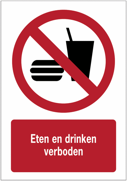 Verticale verbodsstickers ISO 7010 - Eten en drinken verboden - P022 ...