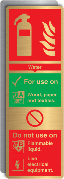 Water Fire Extinguisher Deluxe Metal Look Safety Signs | Seton