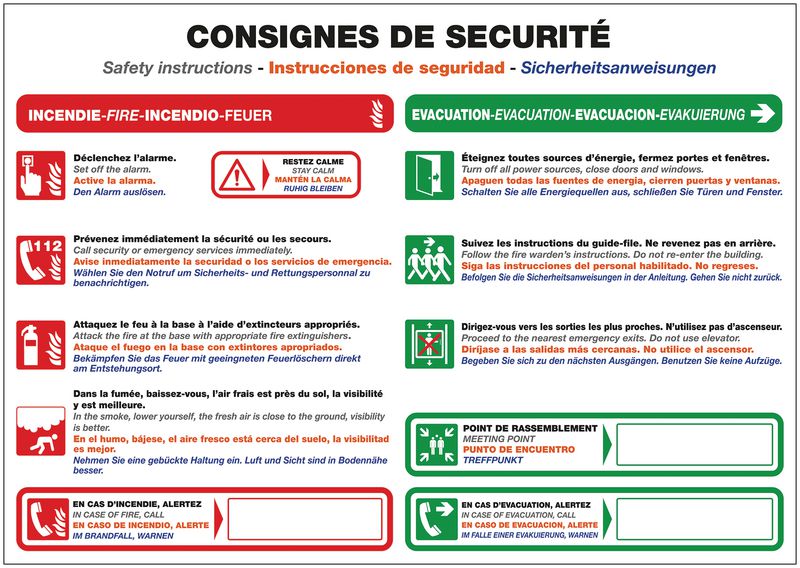 Panneau consignes de sécurité multilingue | Seton