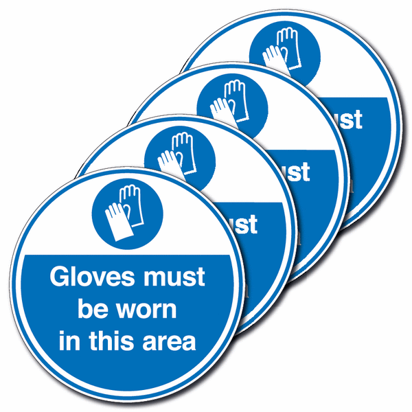 4-Pack Floor Signs - Gloves Must Be Worn in This Area | Seton
