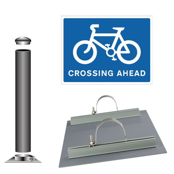 Cycle Crossing Ahead - Car Park Sign Installation Kit | Seton
