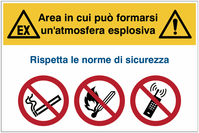 Cartelli pericolo esplosione e spazi confinati : Area in cui puo ...