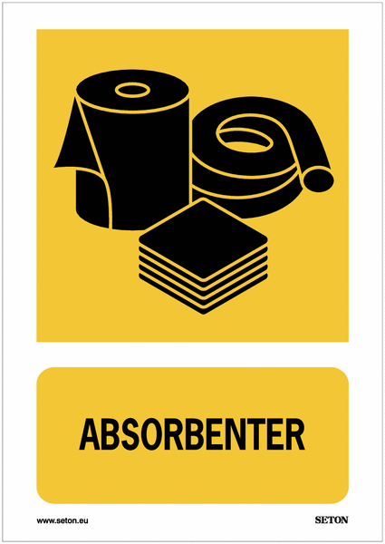 Skylt med text - Absorbenter | Seton
