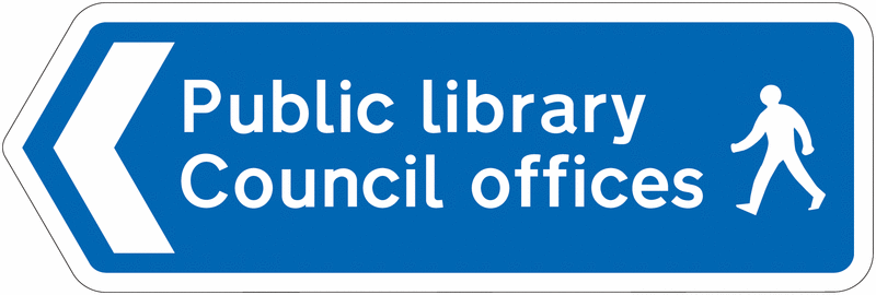 Traffic Signs - Public Library, Council Offices (Arrow Left). | Seton