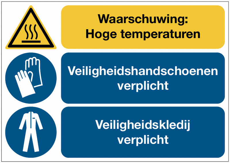 ToughWash®-sticker ISO 7010 - Hoge temperaturen - W017 / M009 / M010 ...