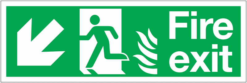Fire Exit Signs - Running Man / Arrow Diagonal Left Down | Seton