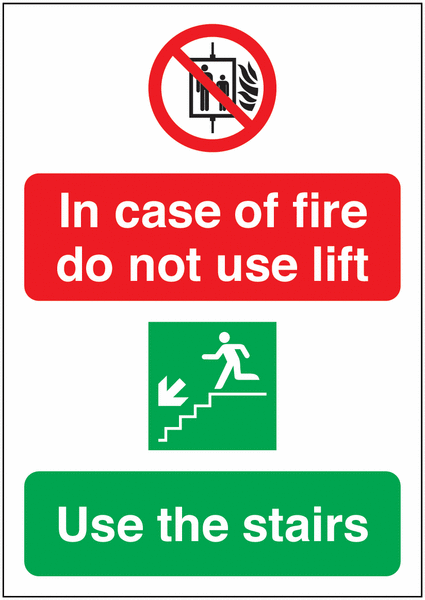 In Case Of Fire Do Not Use Lift- Use Stairs Signs | Seton
