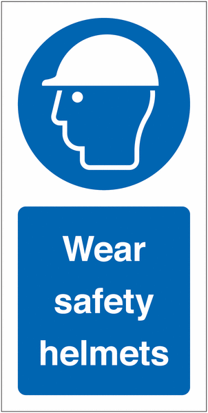 Wear Safety Helmets Vinyl Safety Labels On-a-Roll | Seton