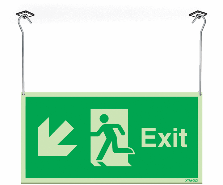 Xtra-Glo Double-sided Exit Man/Arrow Down Left Hanging Signs | Seton